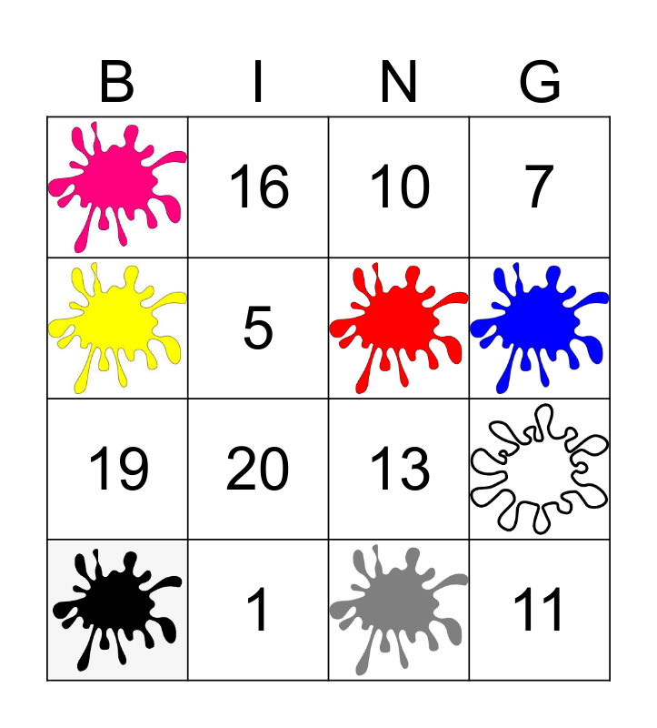 NUMBERS 1-20 Bingo Card