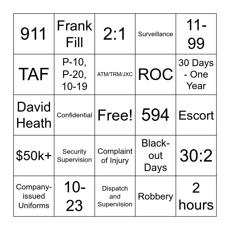 Security Bingo Card