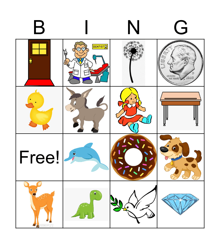 Letter D Bingo Card