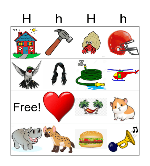 Letter H Bingo Card