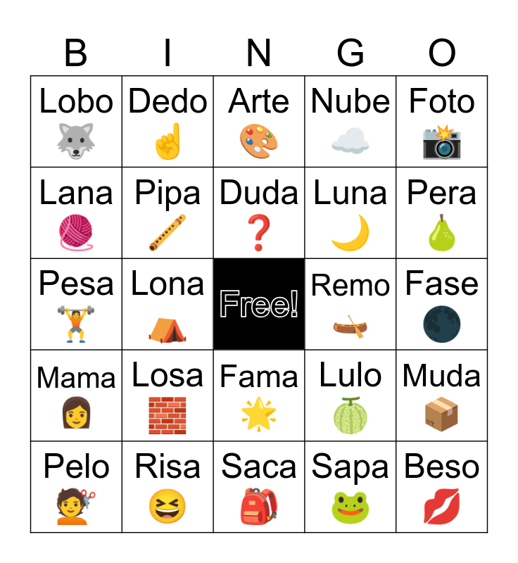 Lina's Bingo Practice Bingo Card