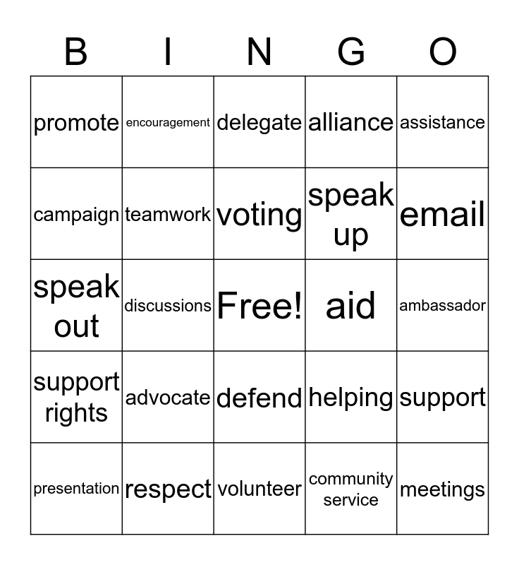CTF ADVOCACY Bingo Card