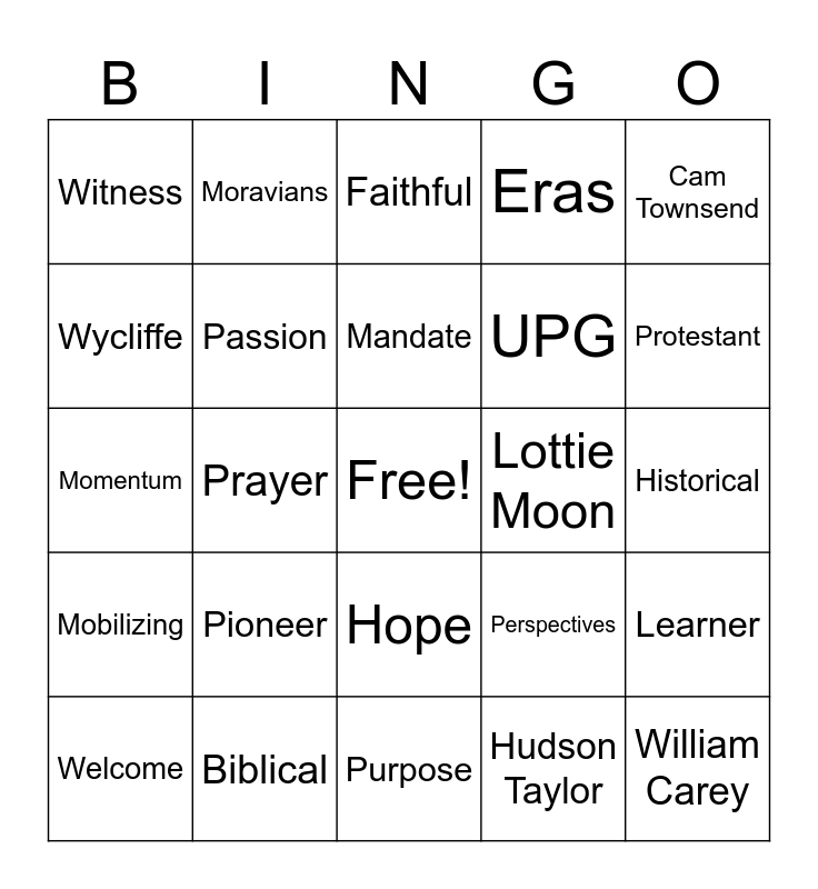 Perspectives Halftime Bingo Card
