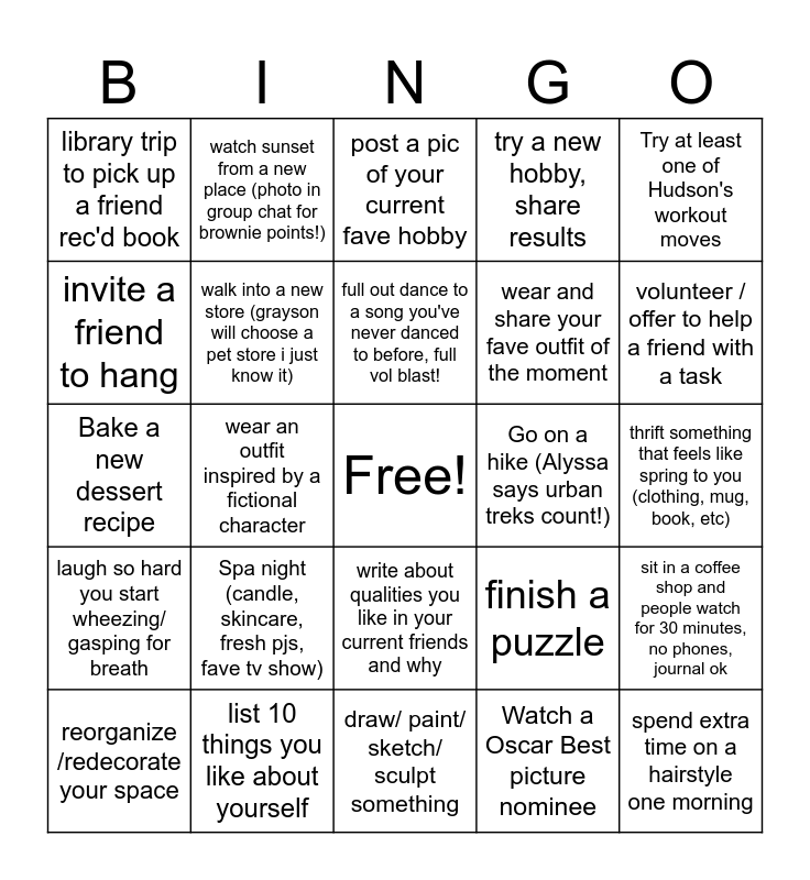 March 2026 Bingo Challenge Bingo Card