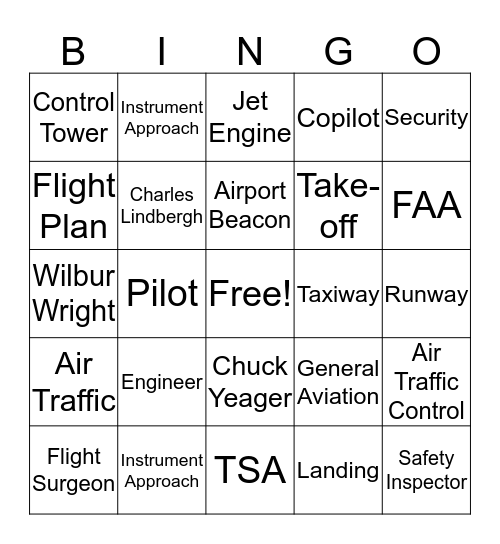 Aviation Bingo Card