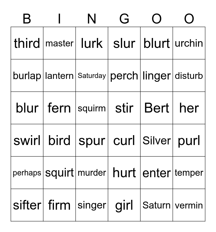 Bossy R BINGO Card