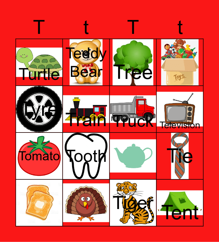 Letter T Bingo Card
