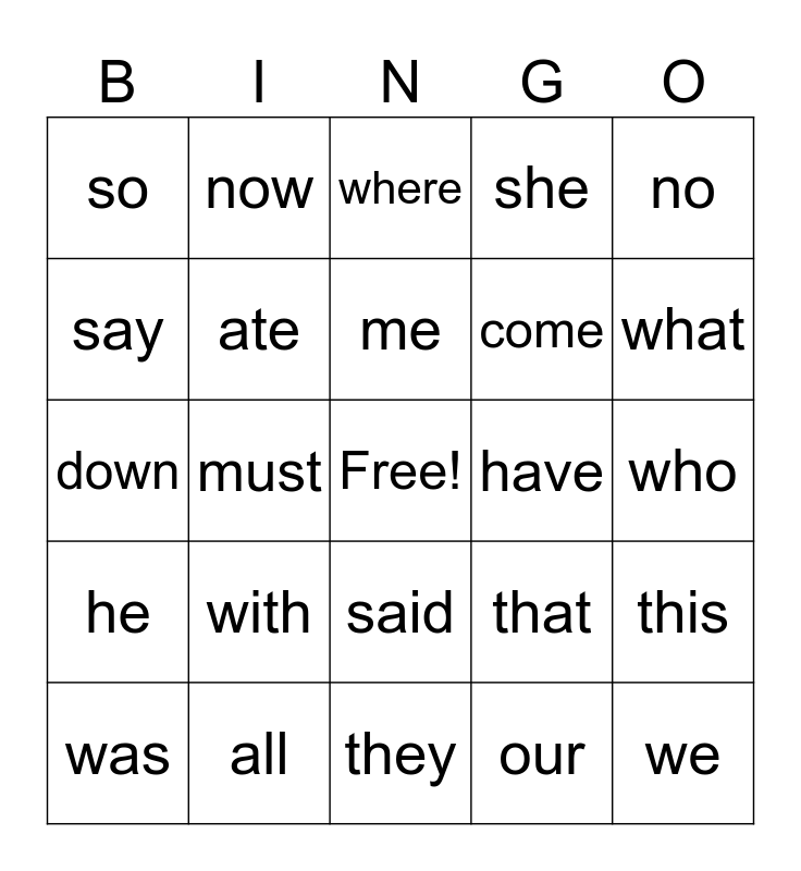 Heart Word Bingo (K-RGR Units 15-24) Bingo Card