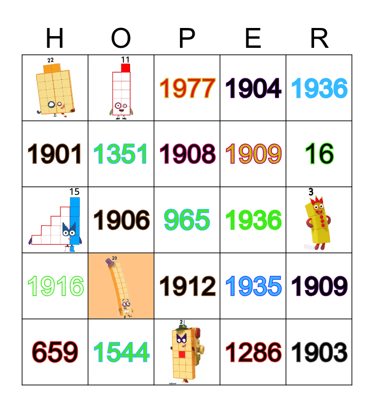 Number blocks Bingo Card