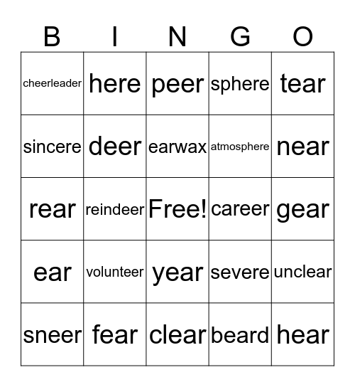 ERE, EAR, EER BINGO Card