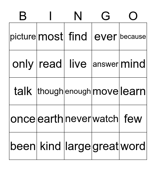 Set 5 High Frequency Word List Bingo Card Set 5 High Frequency Word List Bingo Card