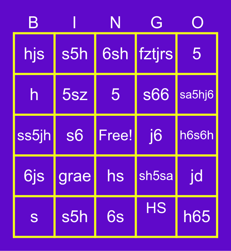 Spongebob Bingo Card