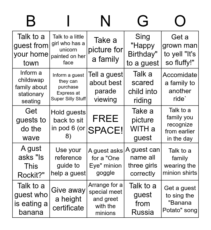 MINION BINGO Card