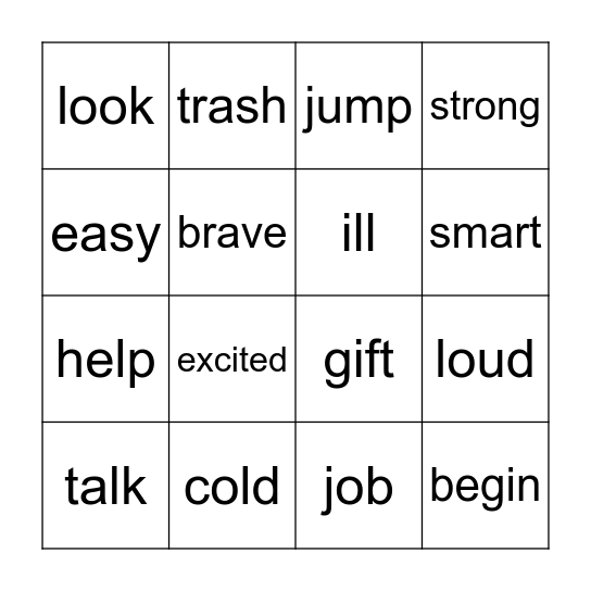 Synonyms Bingo Card