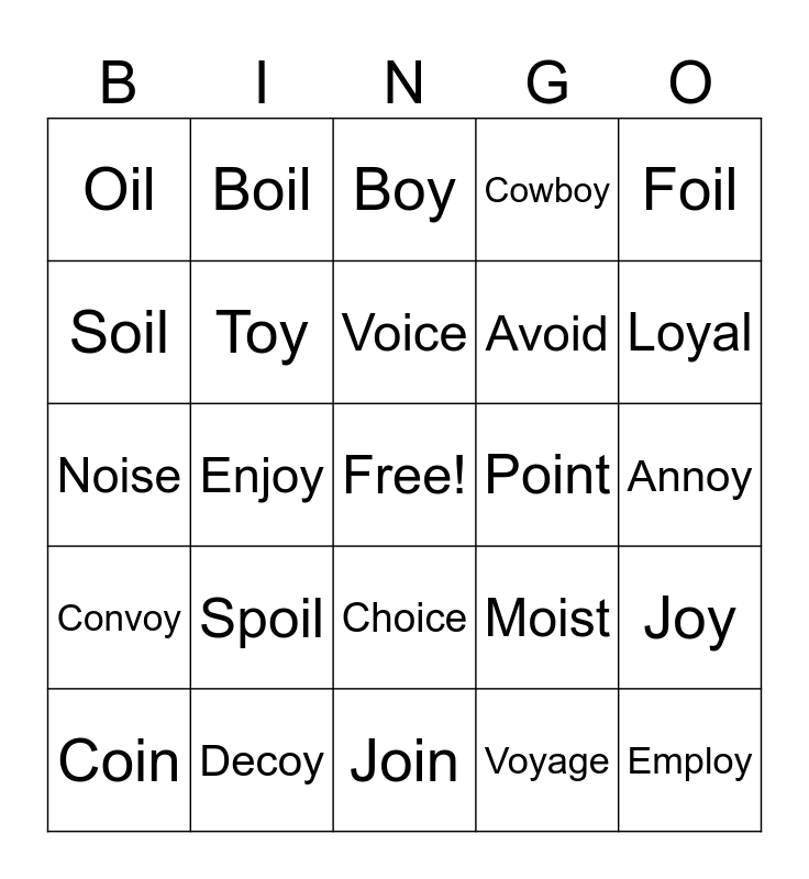 "Oy" and "Oi" Bingo Card