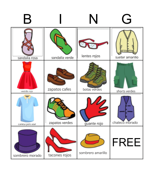 Bingo de ropa Bingo Card