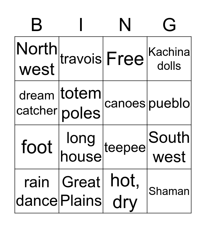 Native Americans Bingo Card