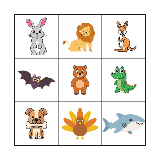 Animal Bingo Card