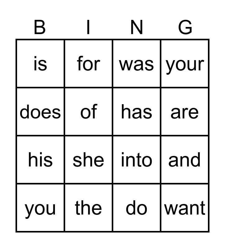 HFWs Bingo Card