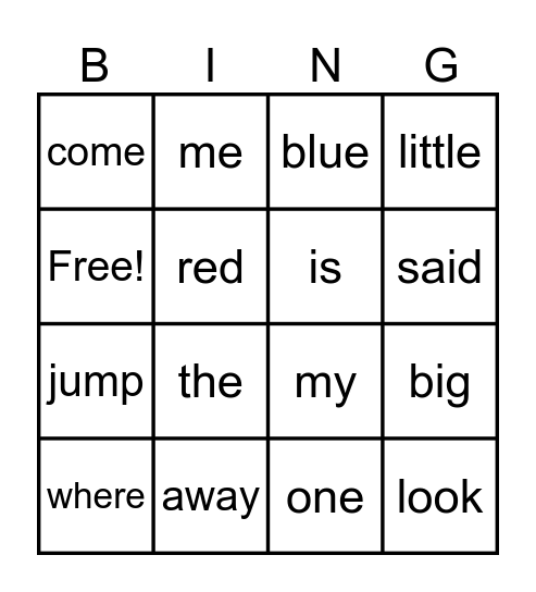 Pre Primer List 3 Bingo Card