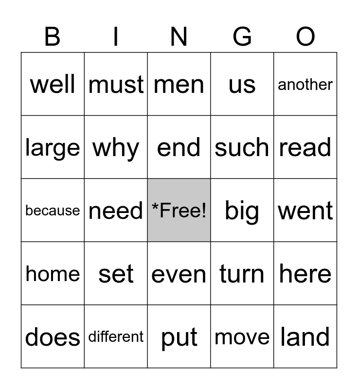 Fry Words - Second Hundred - List 3 Bingo Card