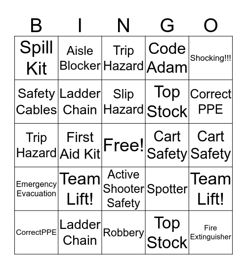 Safety Bingo Card