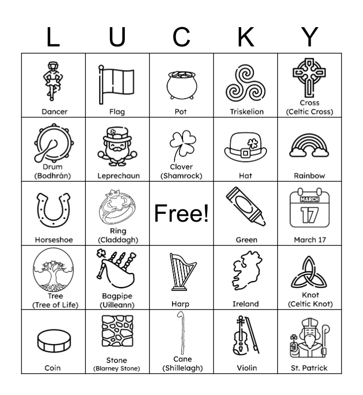 Irish American Symbols Bingo Card