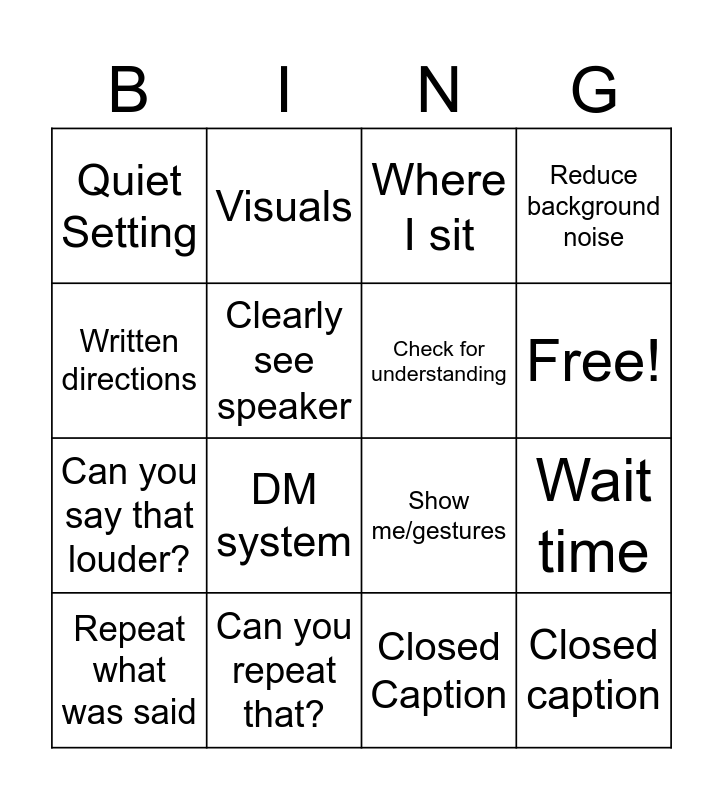 DHH-Self Advocacy Bingo Card