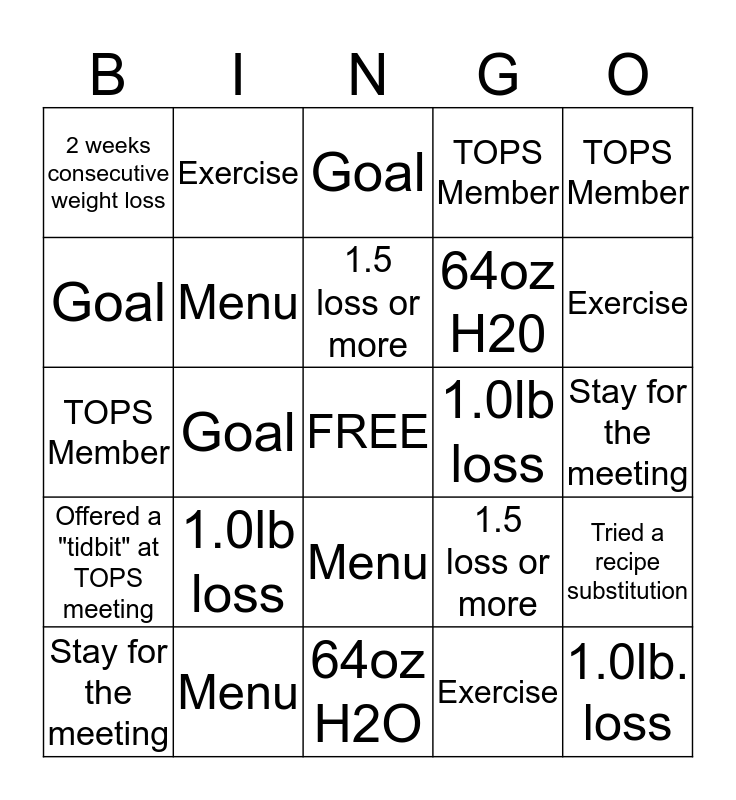 TOPS BINGO Card