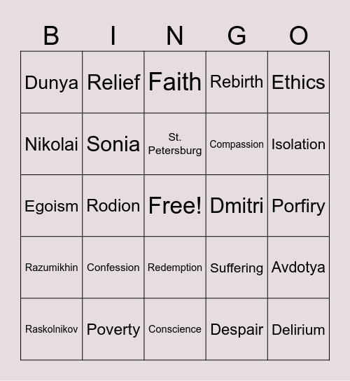 Crime & Punishment BINGO Card