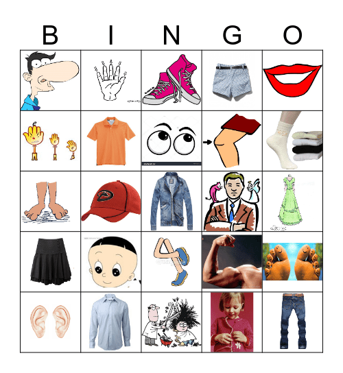 Body parts and clothes Bingo Card