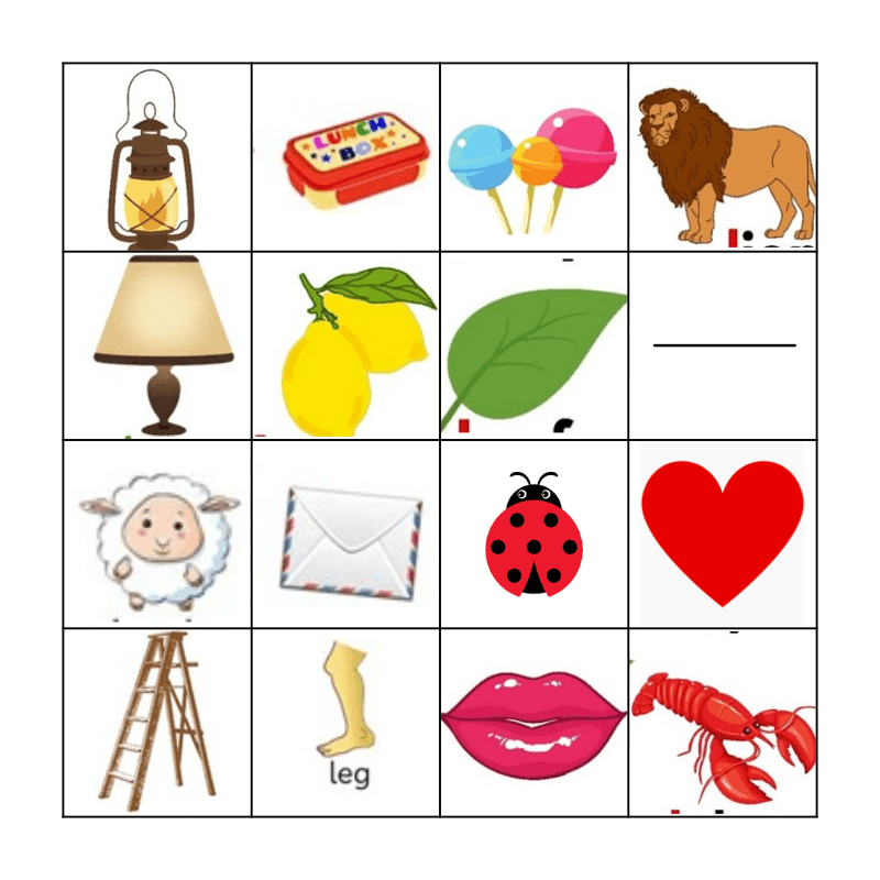 Letter L Bingo Card