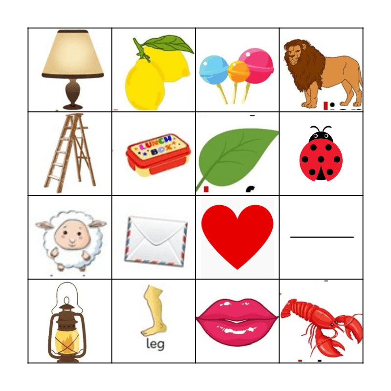 Letter L Bingo Card