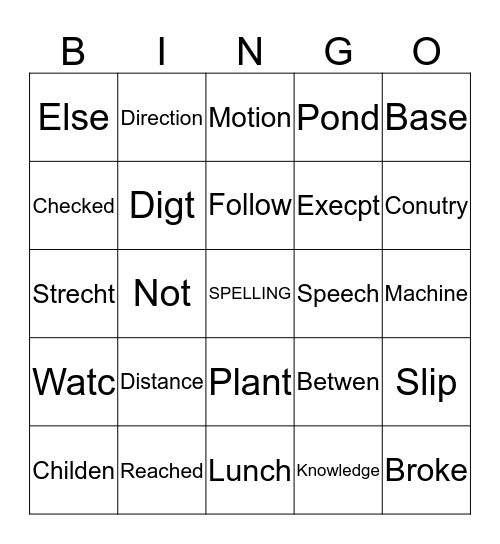 Spelling BINGO Bingo Card