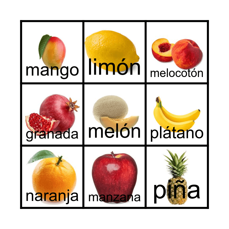 Fruta Bingo Card