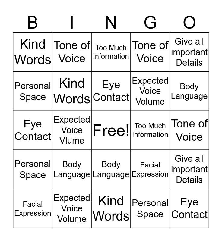 What's Missing? Bingo Card