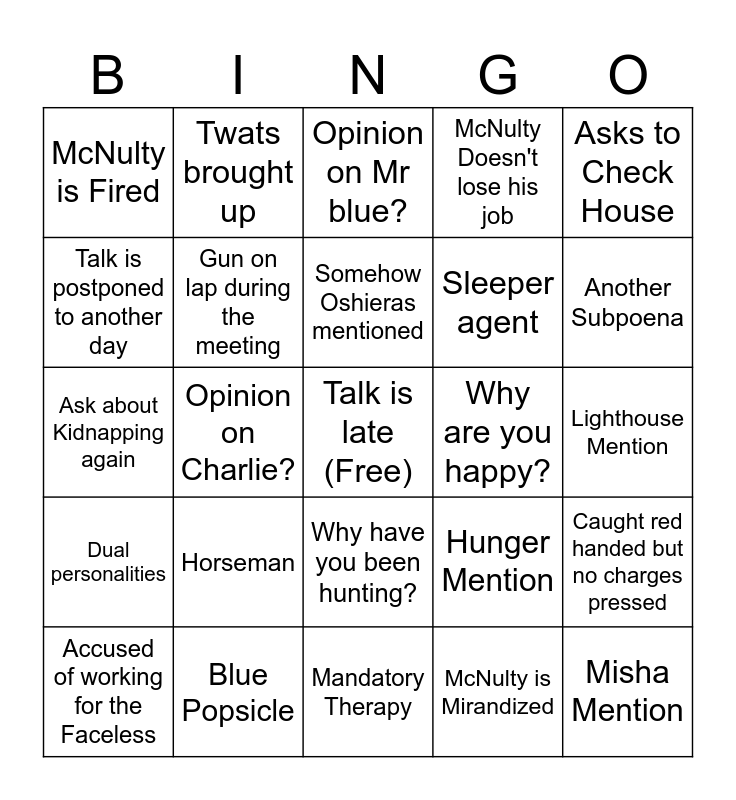 Knight talk Bingo Board Bingo Card