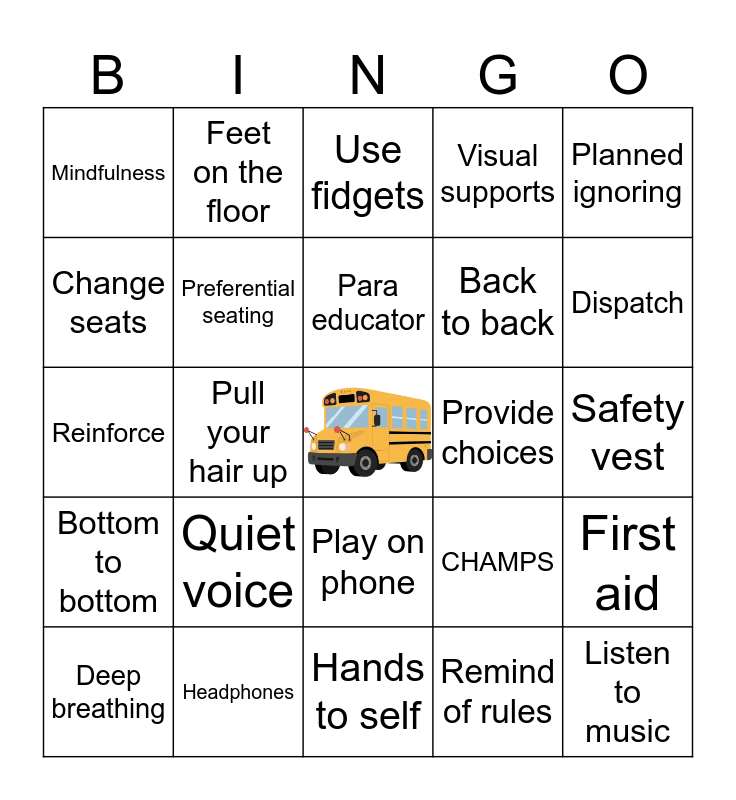 Behavior Intervention BINGO Card