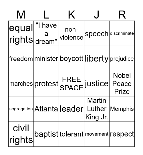 MLK Jr. Bingo Card