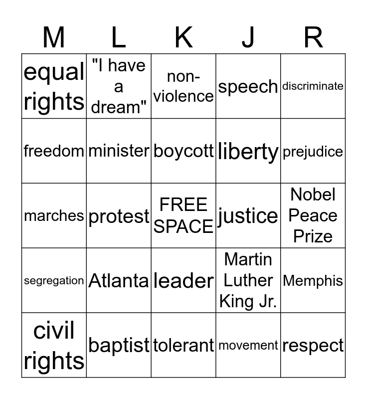 MLK Jr. Bingo Card