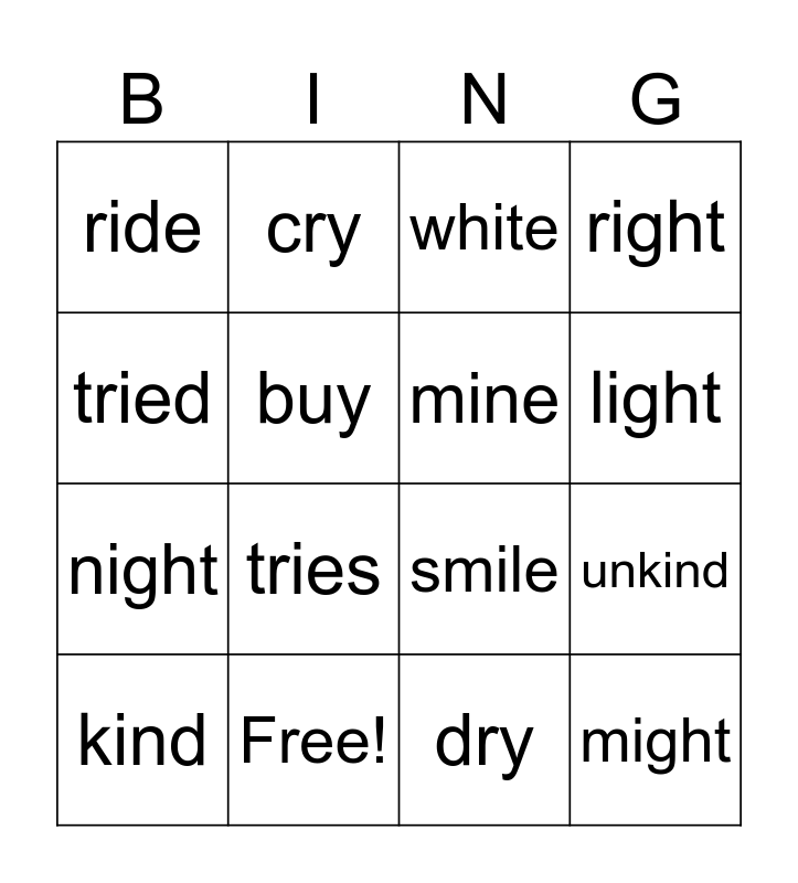 Spelling Words - Week 8 Term 2 Bingo Card