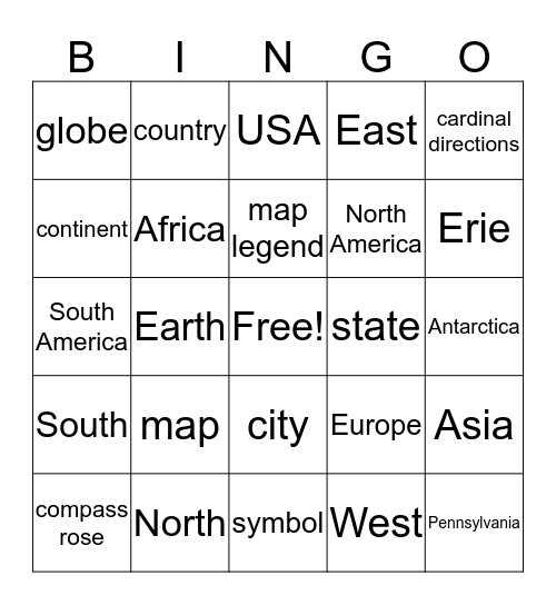 Maps Bingo Card