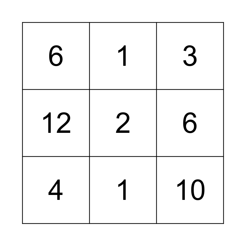 Add It Up BINGO Card