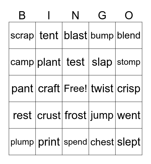 UFLI #41 B&C short vowels and blends Bingo Card