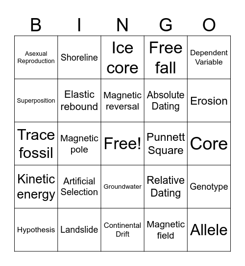 8th Grade Science Review Bingo Card
