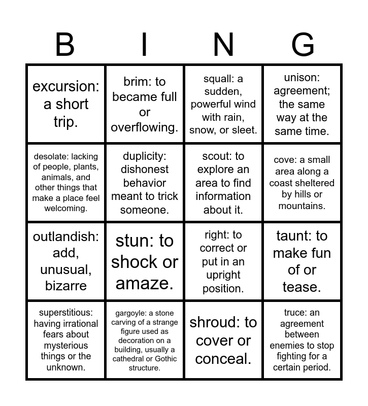 4th Grade Unit 8 Bingo Card