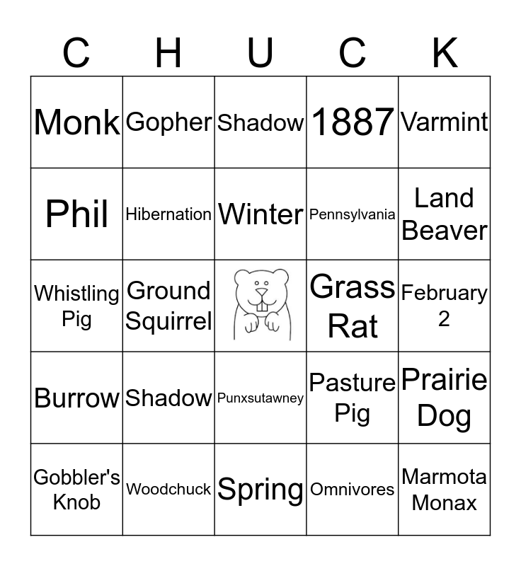 Groundhog Day Bingo Card