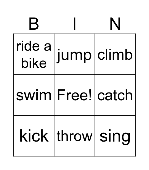 I can do it! Bingo Card