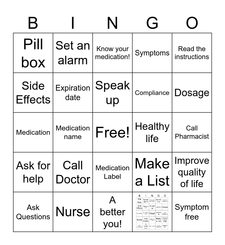 Medication Bingo Card