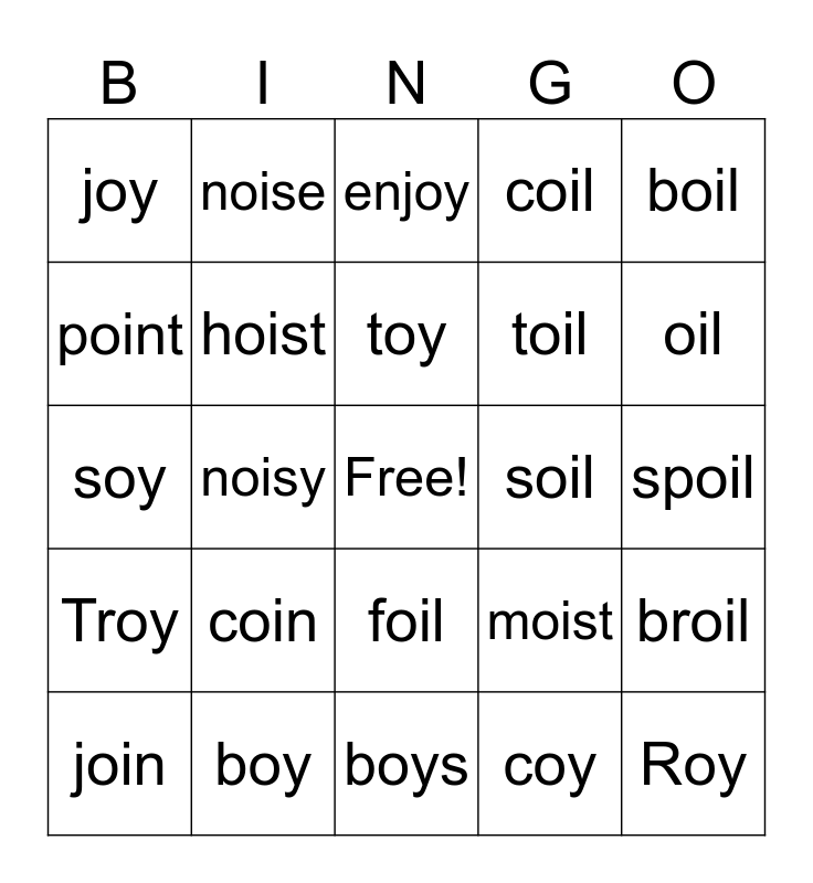 OY and OI Bingo Card